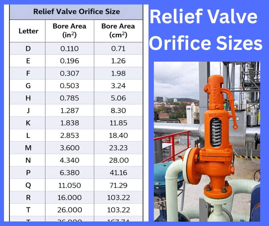 Relief Valve Orifice Sizes – API PSV Size Chart & Guide